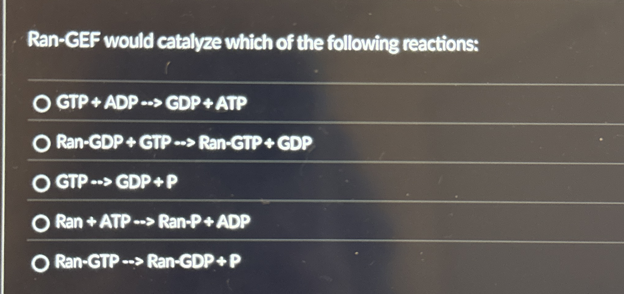 Solved Ran-GEF would catalyze which of the following | Chegg.com