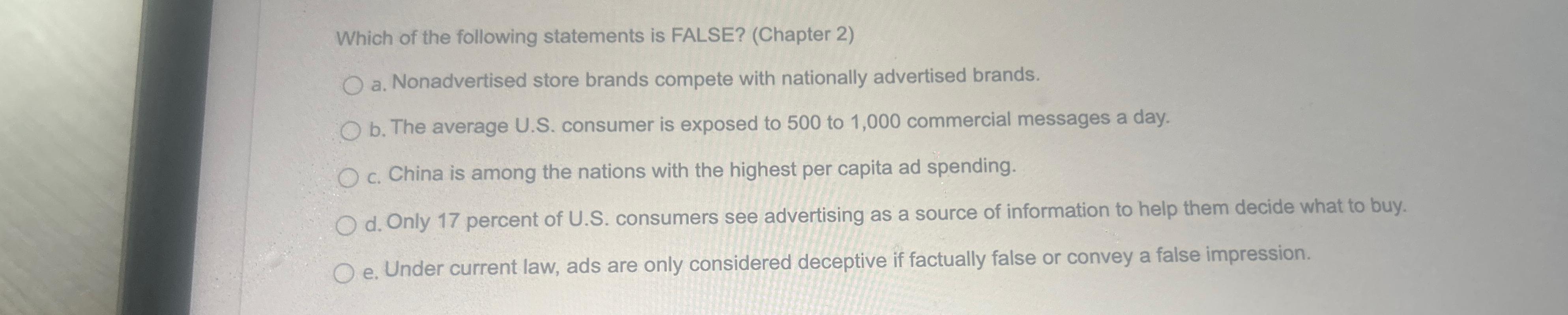 Solved Which of the following statements is FALSE? (Chapter | Chegg.com