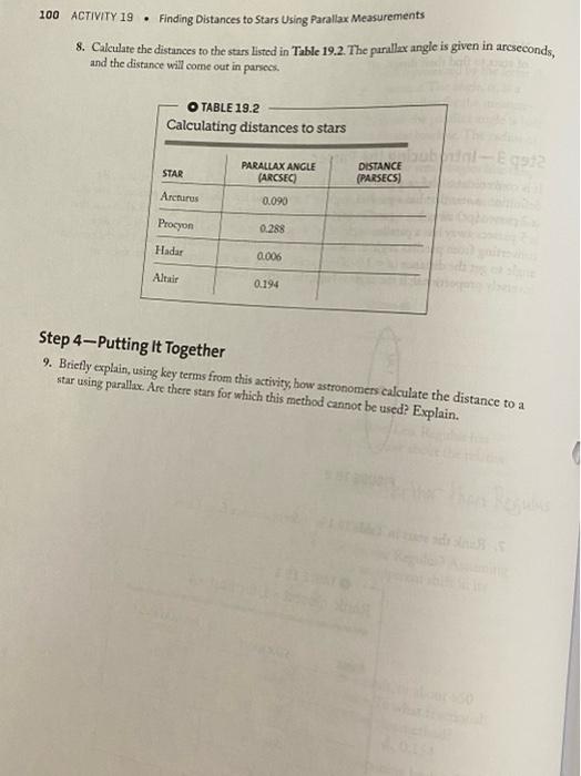 Solved Activity 19 Finding Distances To Stars Using 