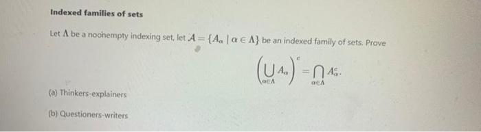 Solved Let Λ be a noohempty indexing set, let A={Aα∣α∈Λ} be | Chegg.com