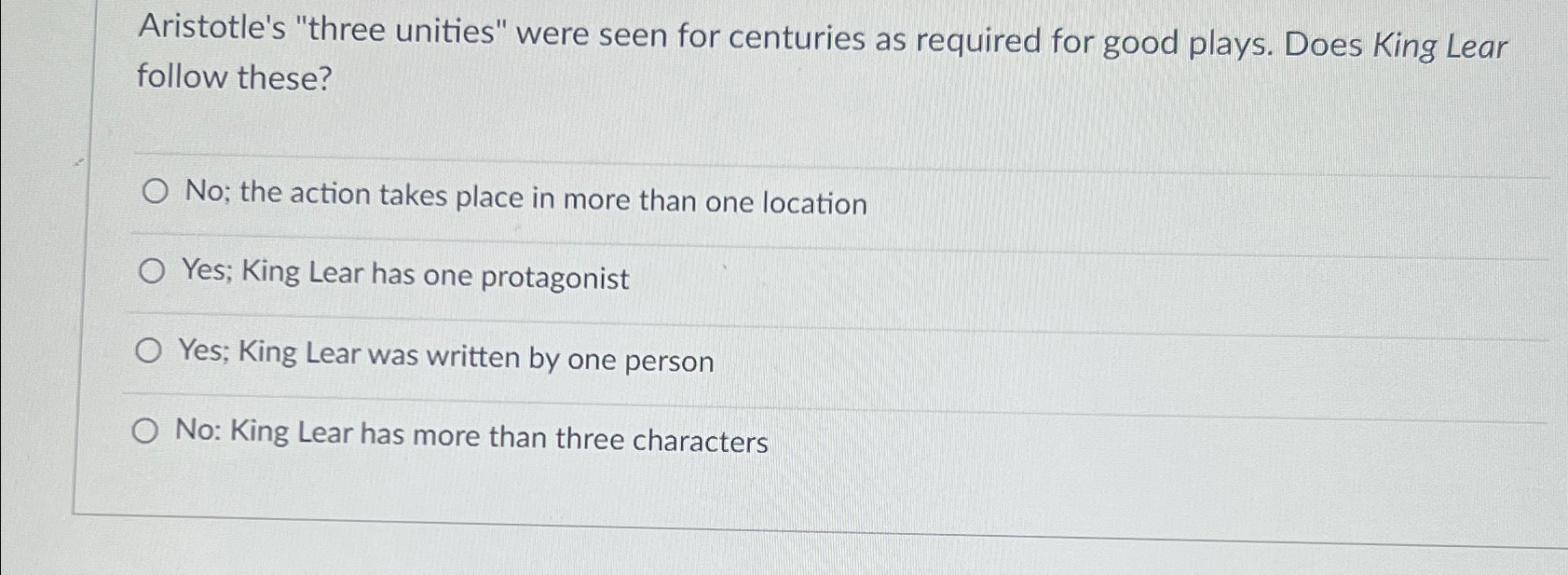Solved Aristotle's "three unities" were seen for centuries | Chegg.com