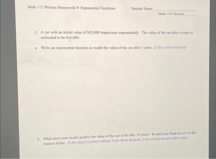Solved Math 112 Written Homework 9 Exponential Functions
