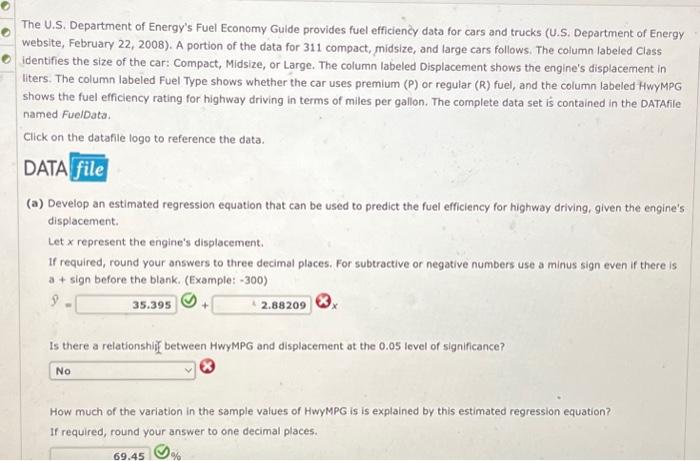 Solved U. U.S. Department of Energy's Fuel Economy Guide | Chegg.com