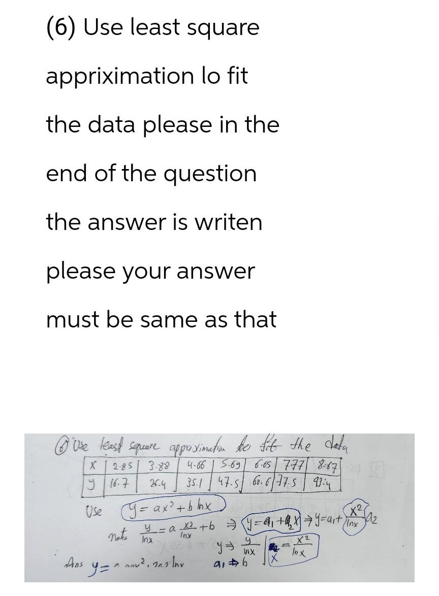 Solved (6) Use least square appriximation lo fit the data | Chegg.com