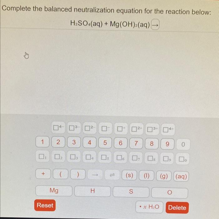 Solved Complete the balanced neutralization equation for the | Chegg.com