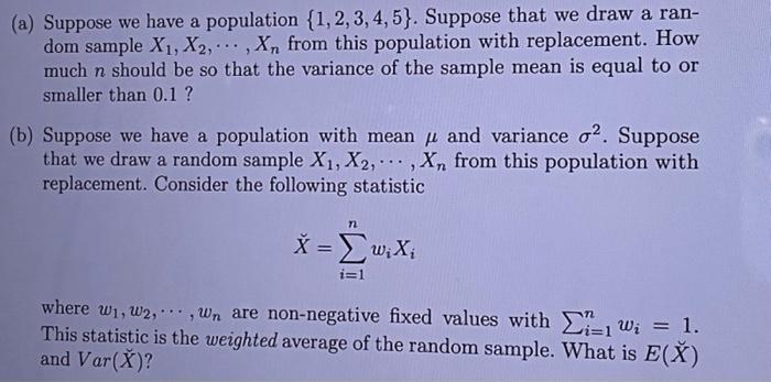 Solved (a) Suppose we have a population {1,2,3,4,5}. Suppose | Chegg.com