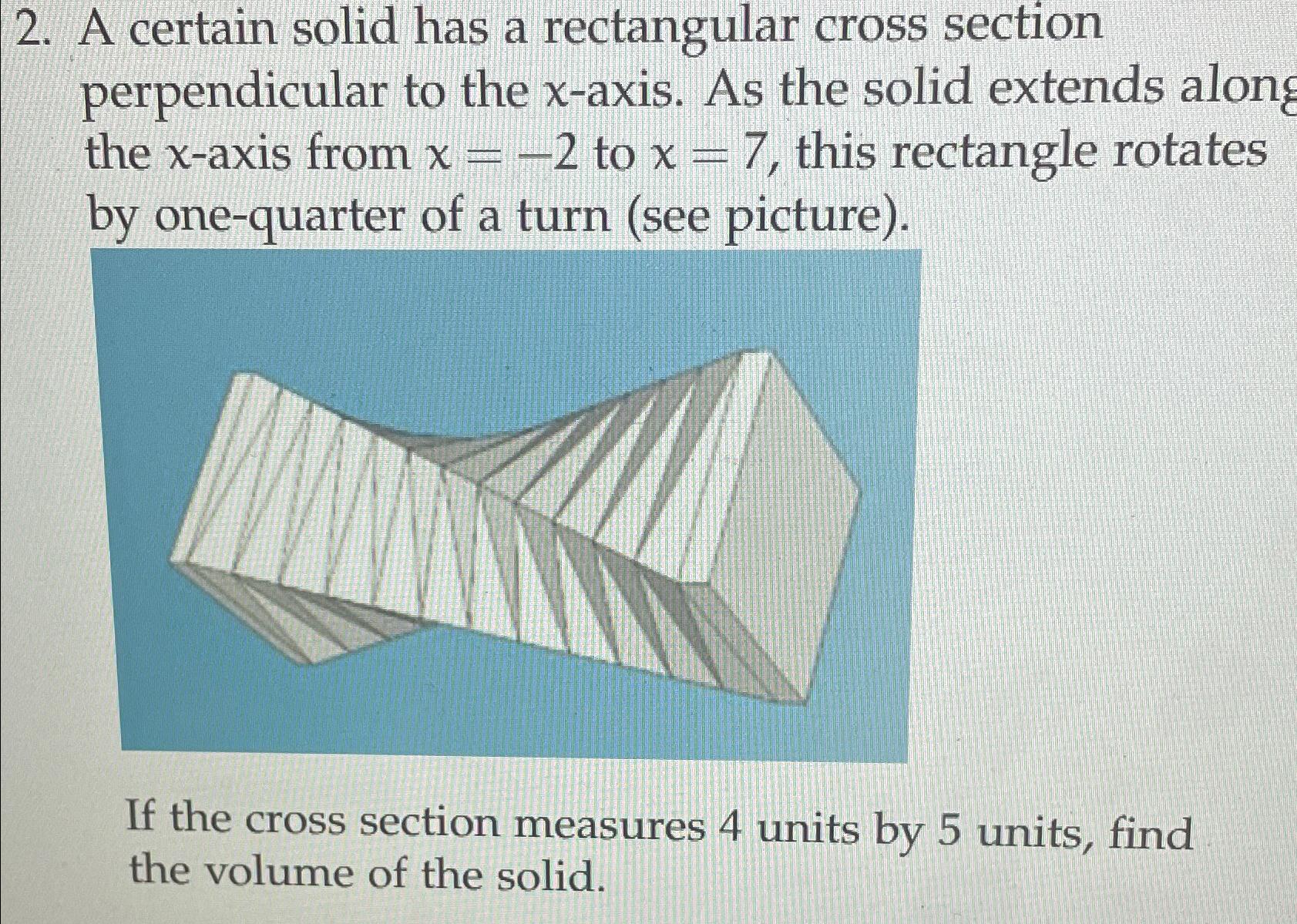 Solved A certain solid has a rectangular cross section | Chegg.com