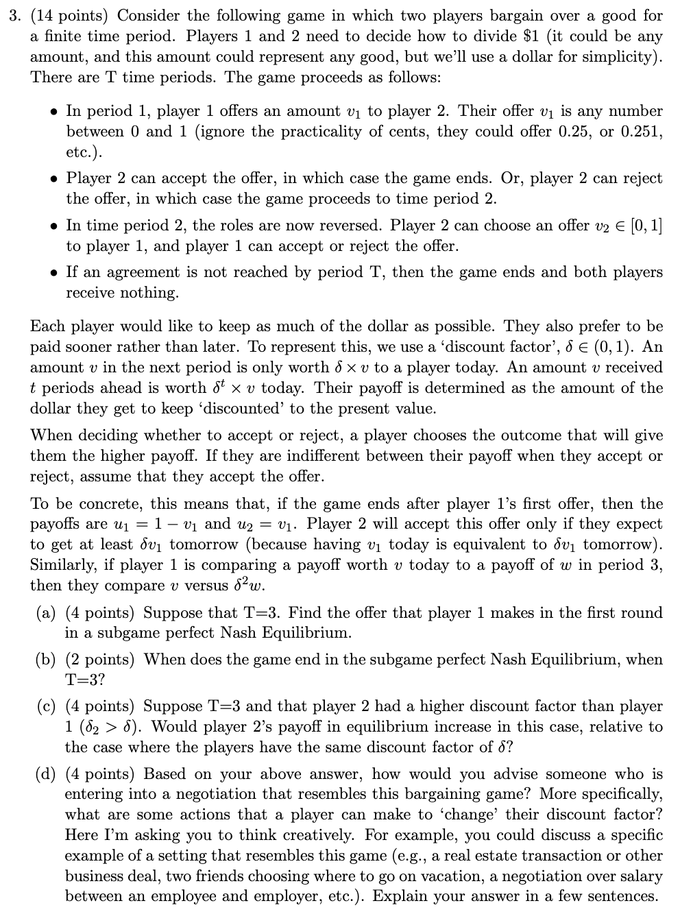 Solved (14 ﻿points) ﻿Consider the following game in which | Chegg.com