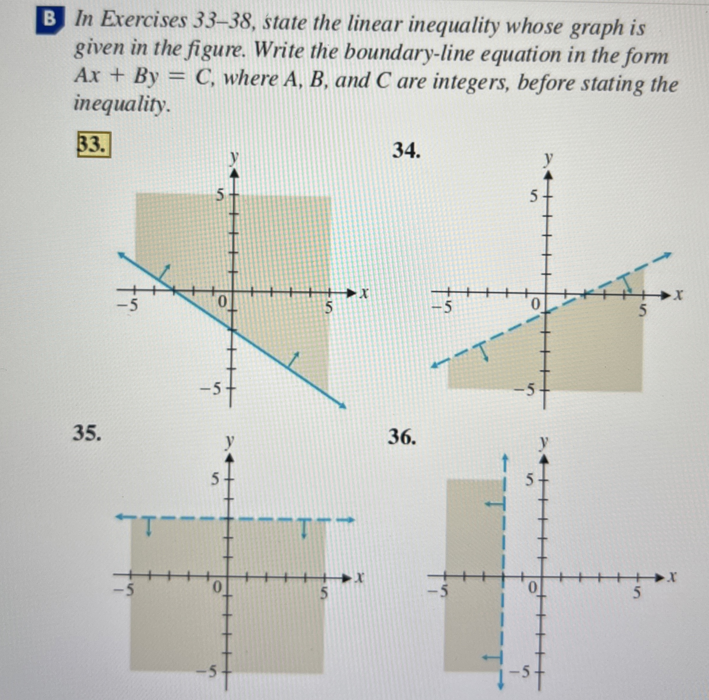 B In Exercises 33-38, ﻿state the linear inequality | Chegg.com