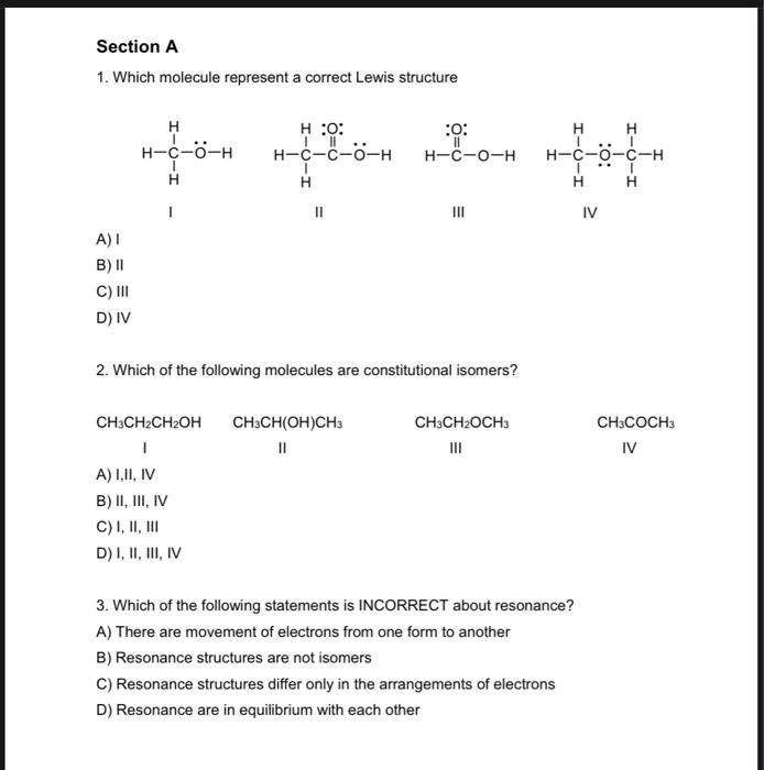 Solved 1. Which molecule represent a correct Lewis structure | Chegg.com