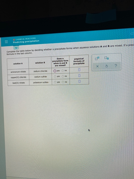Solved OCHEMICAL REACTIONS Predicting precipitation - | Chegg.com