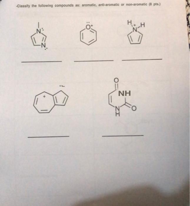 Solved -Classify the following compounds as: aromatic, | Chegg.com