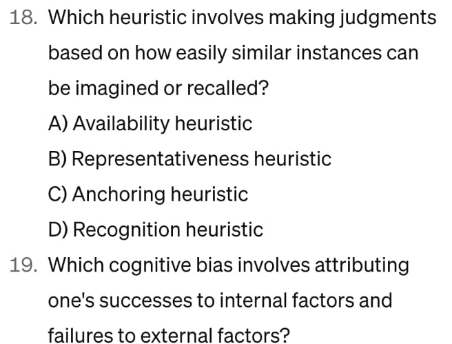 Solved Which heuristic involves making judgments based on | Chegg.com