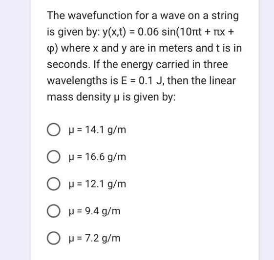 Solved The wavefunction for a wave on a string is given by: | Chegg.com