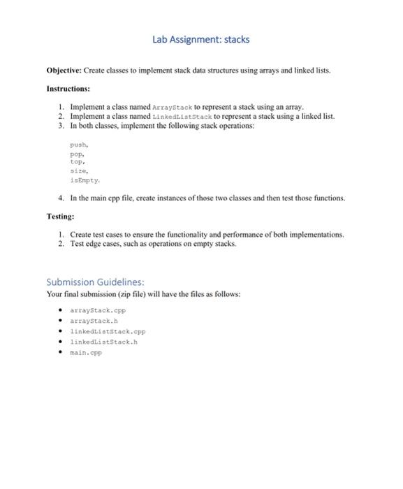 Solved Objective Create Classes To Implement Stack Data 
