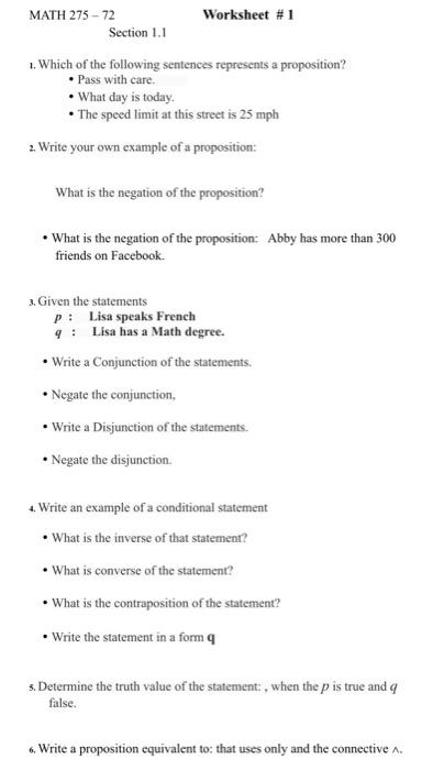Solved 1. Which of the following sentences represents a | Chegg.com