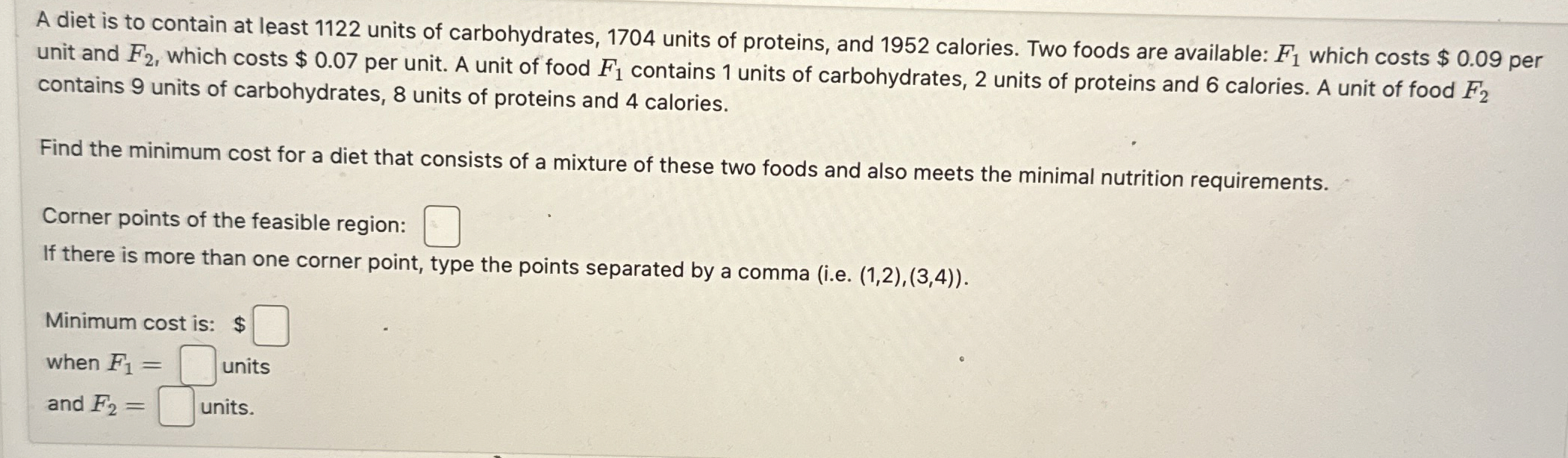 Solved Find corner points of feasible region, Minimum cost | Chegg.com