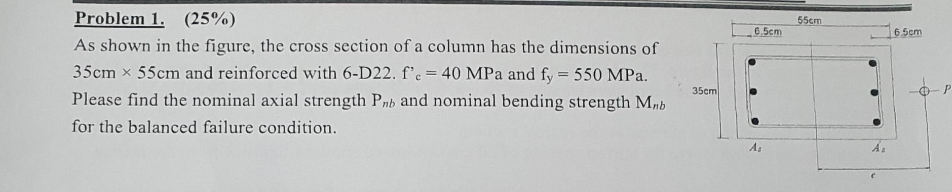 Solved reinforced concrete class Problem 1. (25%)As shown in | Chegg.com