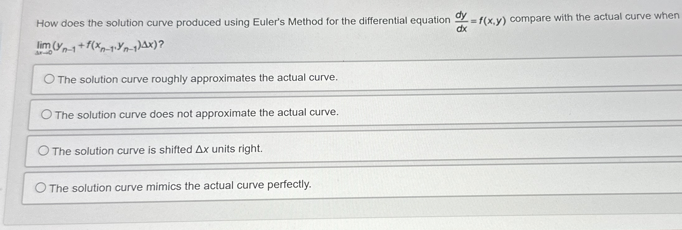 Solved limΔx→0(yn-1+f(xn-1,yn-1)Δx)?The solution curve | Chegg.com
