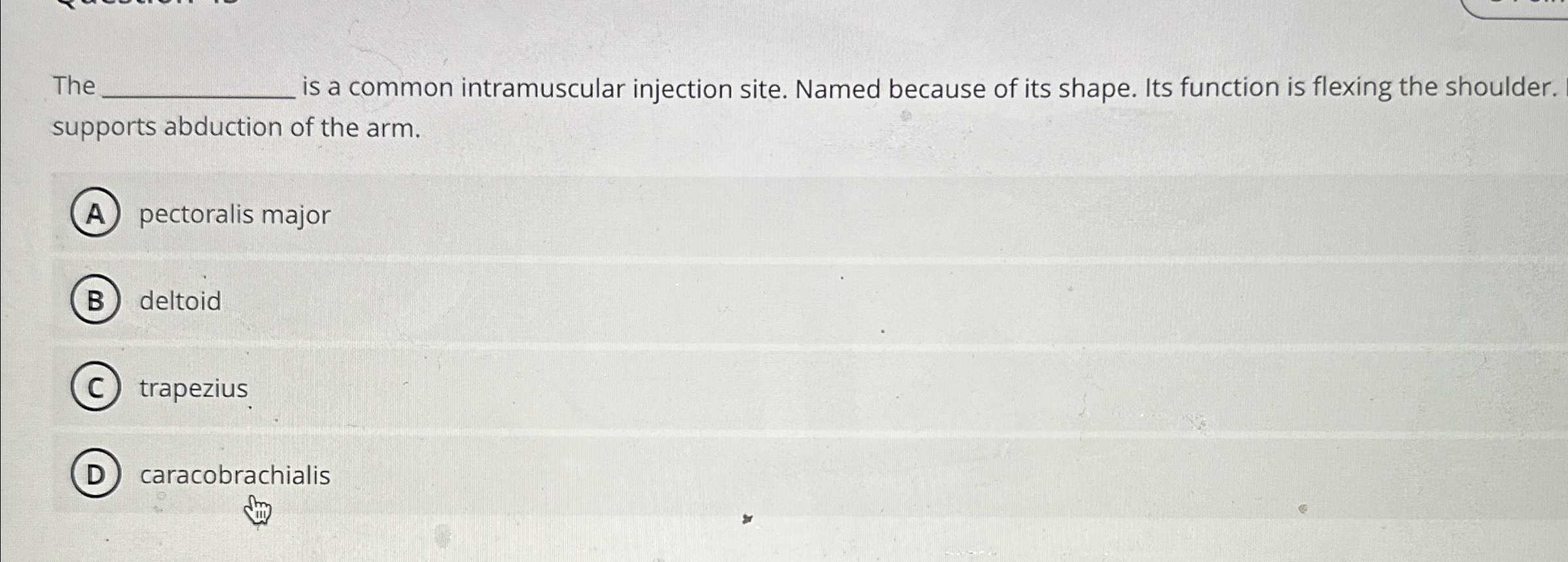 Solved The ﻿is a common intramuscular injection site. | Chegg.com