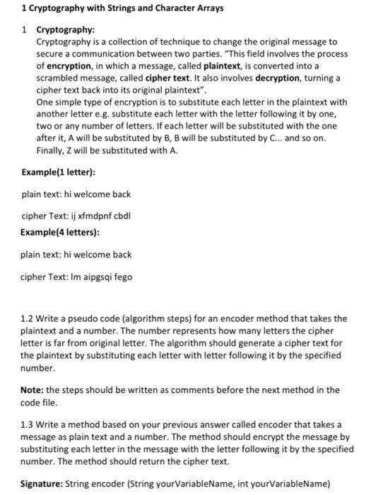 Solved 1 Cryptography with Strings and Character Arrays 1 | Chegg.com