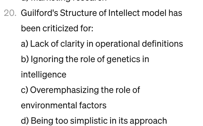 Solved Guilford's Structure of Intellect model has been | Chegg.com