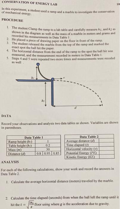 Solved 3. Calculate the horizontal velocity (m/s) of marble | Chegg.com