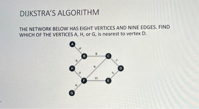 Solved THE NETWORK BELOW HAS EIGHT VERTICES AND NINE EDGES. | Chegg.com
