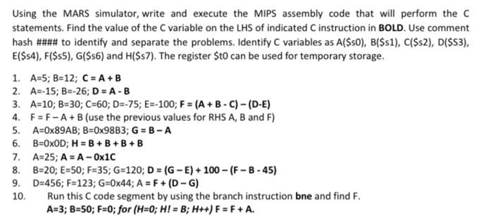Solved Using the MARS simulator, write and execute the MIPS | Chegg.com