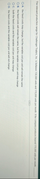 Solved The relevant production range for Challenger Tralers, | Chegg.com