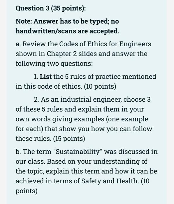 Solved Question 3 (35 points): Note: Answer has to be typed; | Chegg.com