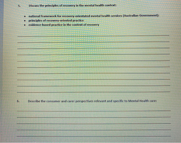 Solved 5. Discuss the principles of recovery in the mental | Chegg.com