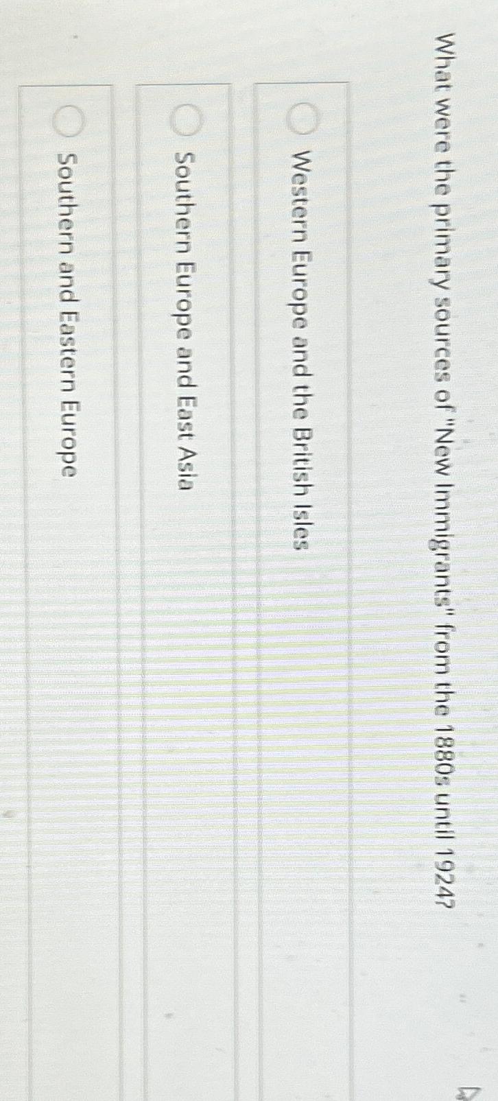 Solved What were the primary sources of "New Immigrants" | Chegg.com