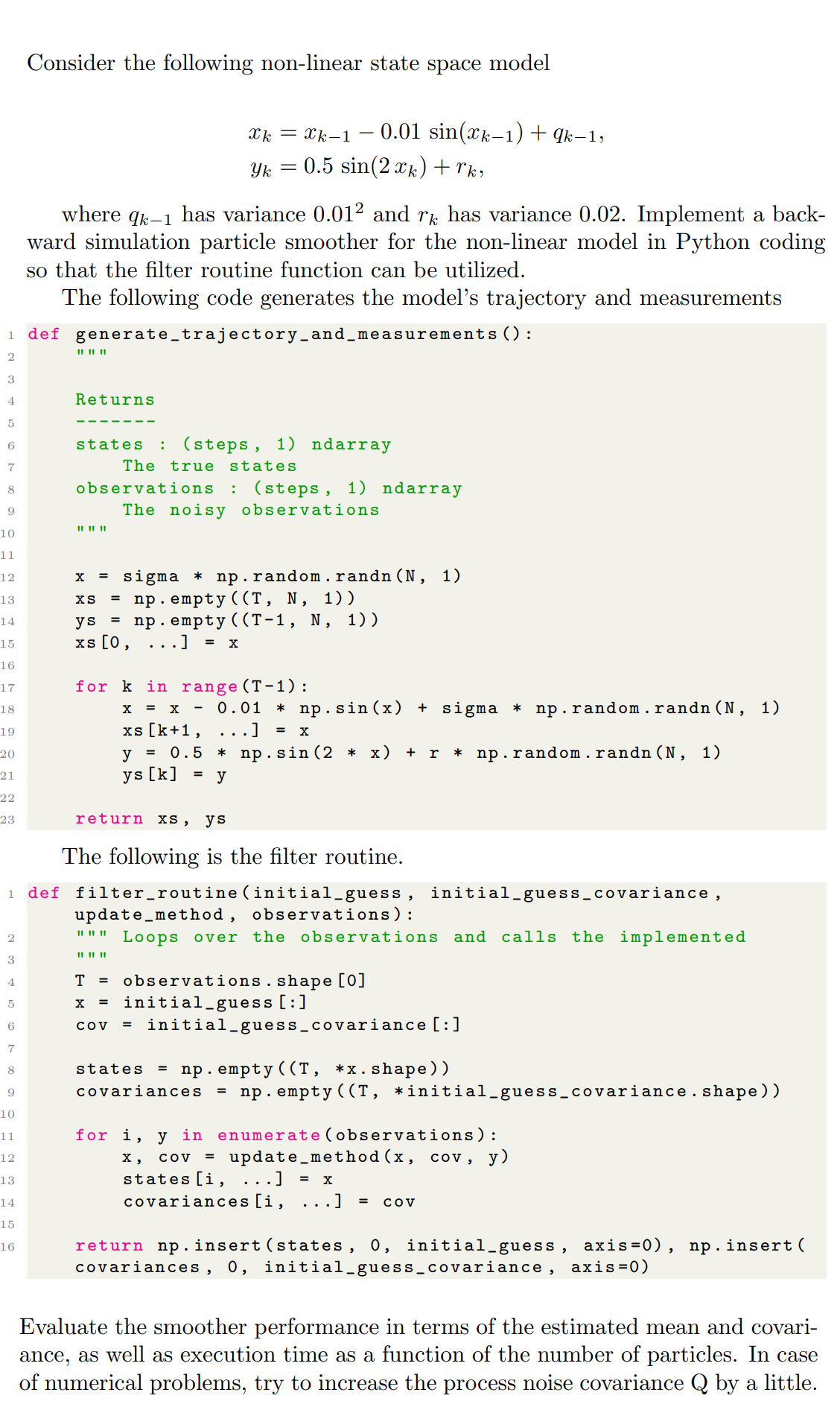 Solved Consider the following non-linear state space model: | Chegg.com