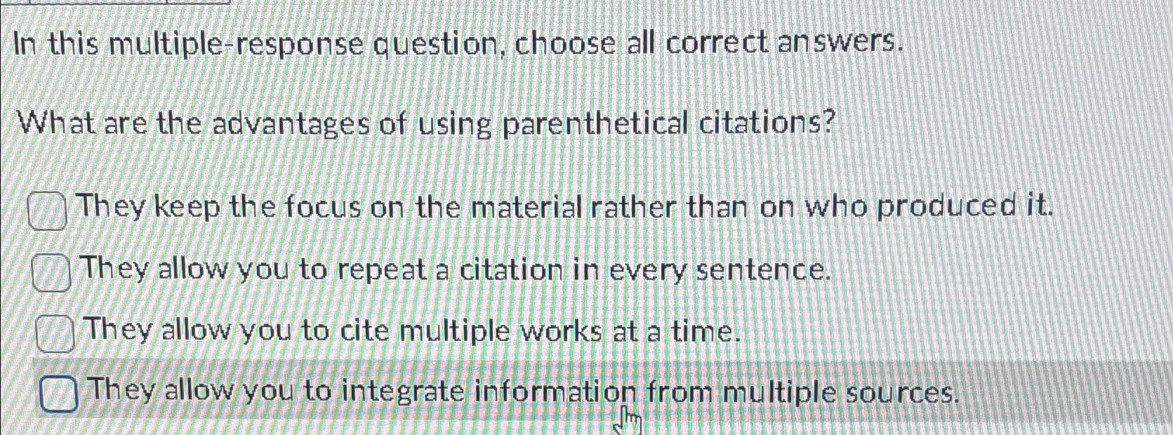 Solved In this multiple-response question, choose all | Chegg.com