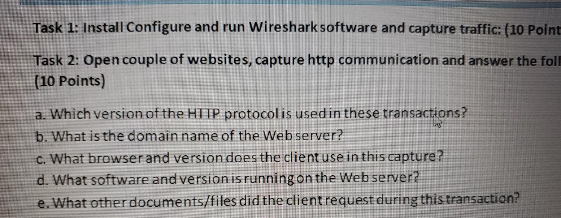 Solved Task 1: Install Configure and run Wireshark software | Chegg.com