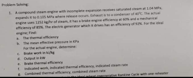 Solved Problem Solving: 1. A compound steam engine with | Chegg.com