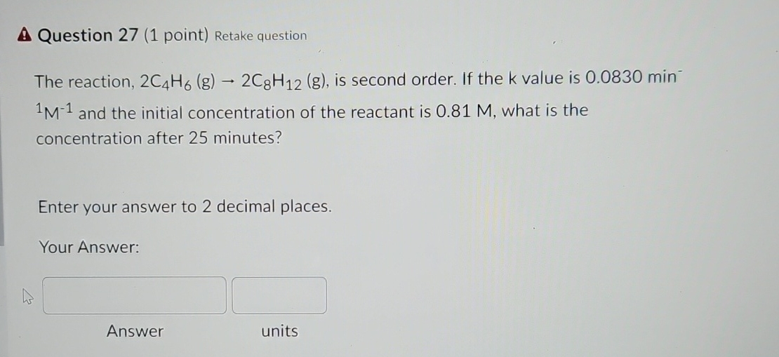 Solved A Question 27 (1 ﻿point) ﻿Retake questionThe | Chegg.com