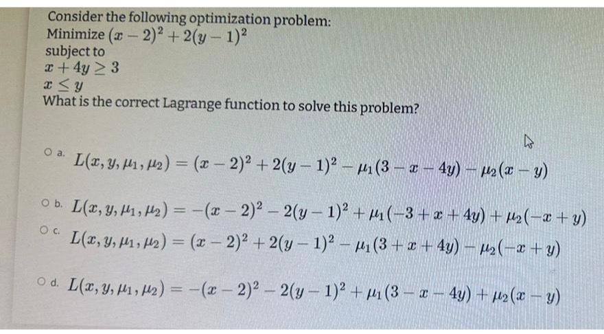 Solved Consider the following optimization problem: | Chegg.com
