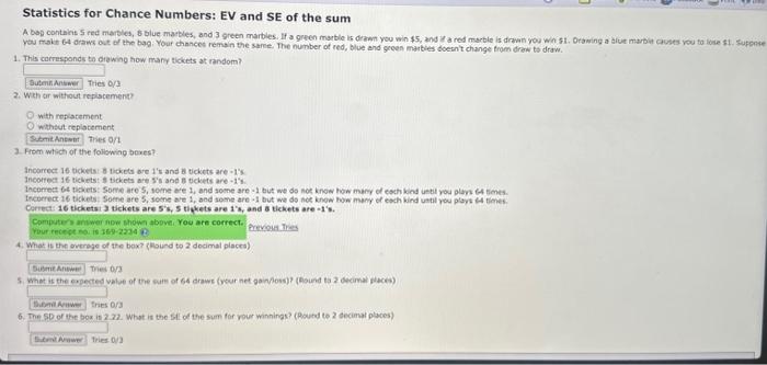 Solved Statistics for Chance Numbers: EV and SE of the sum | Chegg.com