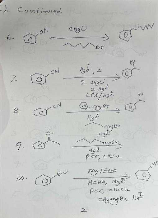 Solved Continued. 7 8. 1Δ PCC,CH2Cl2 CH3 G Br, H3D | Chegg.com