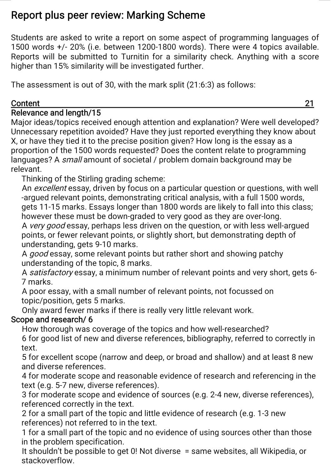 Report plus peer review: Marking Scheme Students are | Chegg.com
