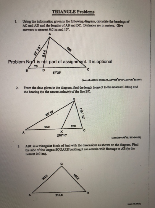 Solved TRIANGLE Problems 1. Using the information given in | Chegg.com