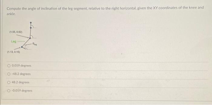 Solved Compute the angle of inclination of the leg segment | Chegg.com