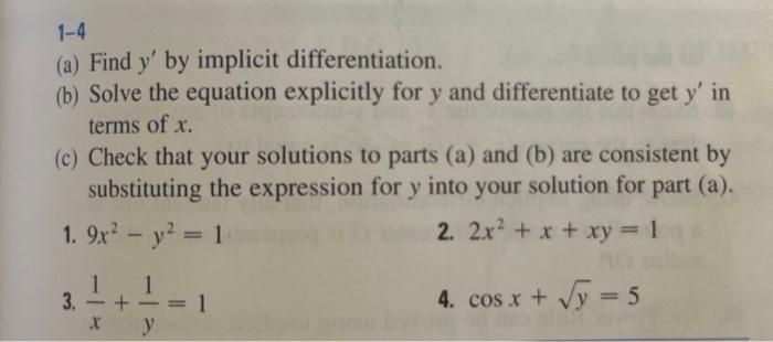 Solved (a) Find y′ by implicit differentiation. (b) Solve | Chegg.com