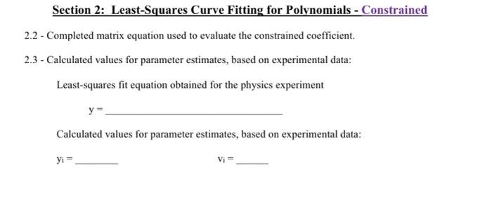 Section 2: Least-Squares Curve Fitting for | Chegg.com
