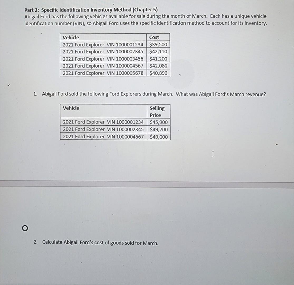 Solved Part 2: Specific Identification Inventory Method | Chegg.com