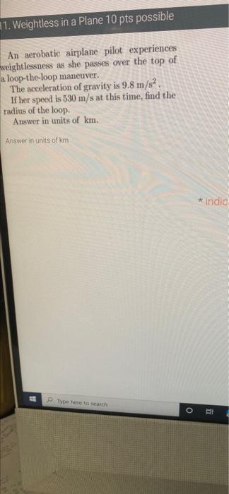 Solved 11. Weightless in a Plane 10 pts possible An | Chegg.com