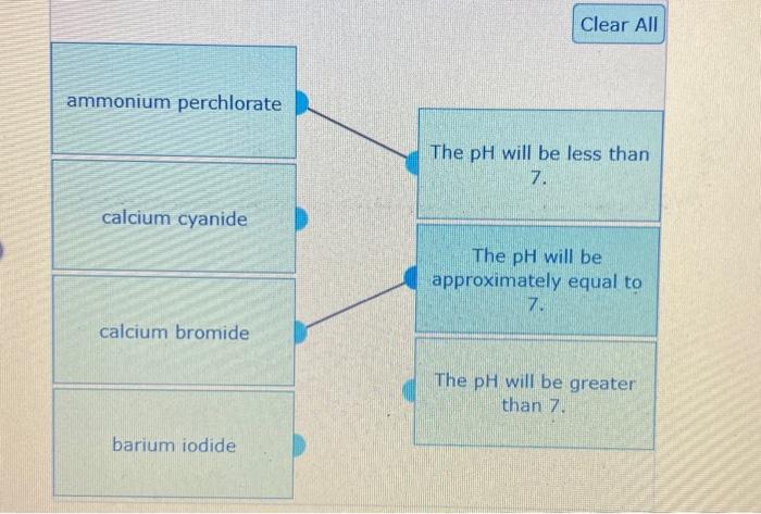 Solved Clear All The pH will be less than 7. calcium cyanide | Chegg.com