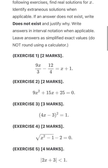 Solved following exercises, find real solutions for x. | Chegg.com